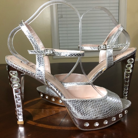 Shoes | Silver Rhinestone Open Toe Platform Shoes | Poshmark